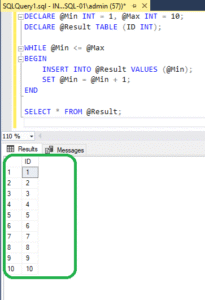T-SQL: How to Generate Numbers from 1 to 10 Using a WHILE Loop – SQL Circuit